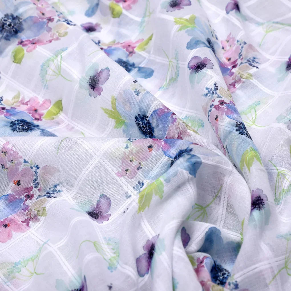 Gorgeous Linen Fabric: Blue and Pink Floral Print for Classy Home Decor ...