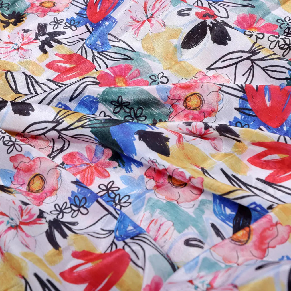 Abstract Floral Print Chinon Fabric by FAB VOGUE Studio