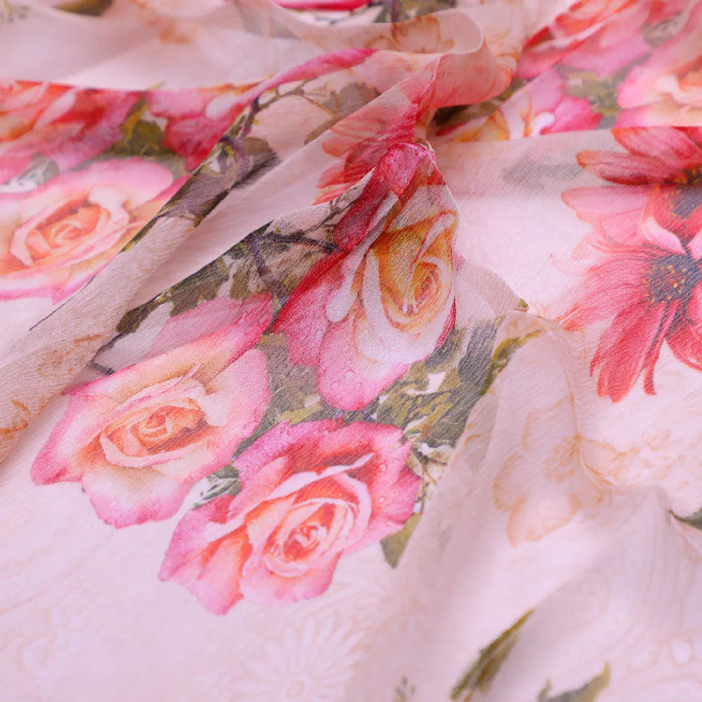 Digital Printed Pure Chiffon Fabric - Floral Print - Unstitched Fabric ...