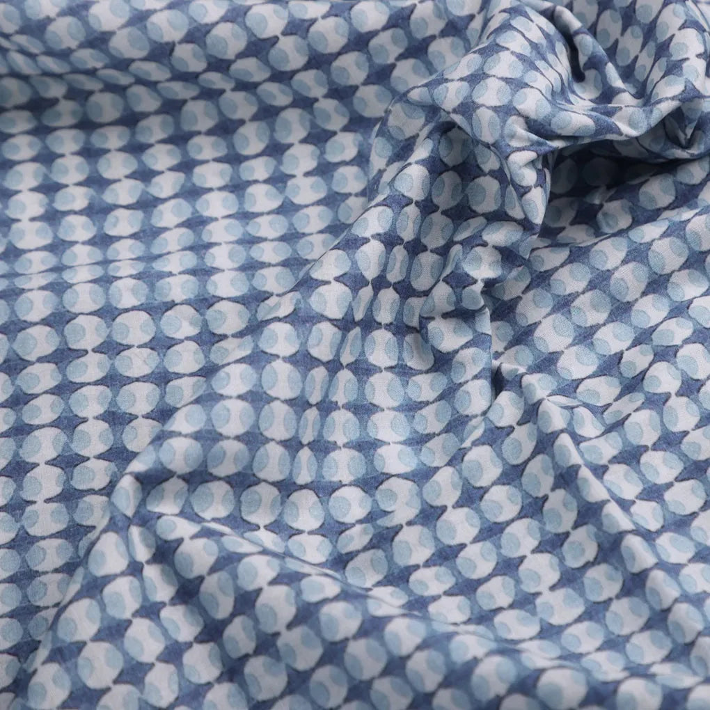 Digital Printed Pure Cotton Fabric - Blue & White Geometric Pattern ...