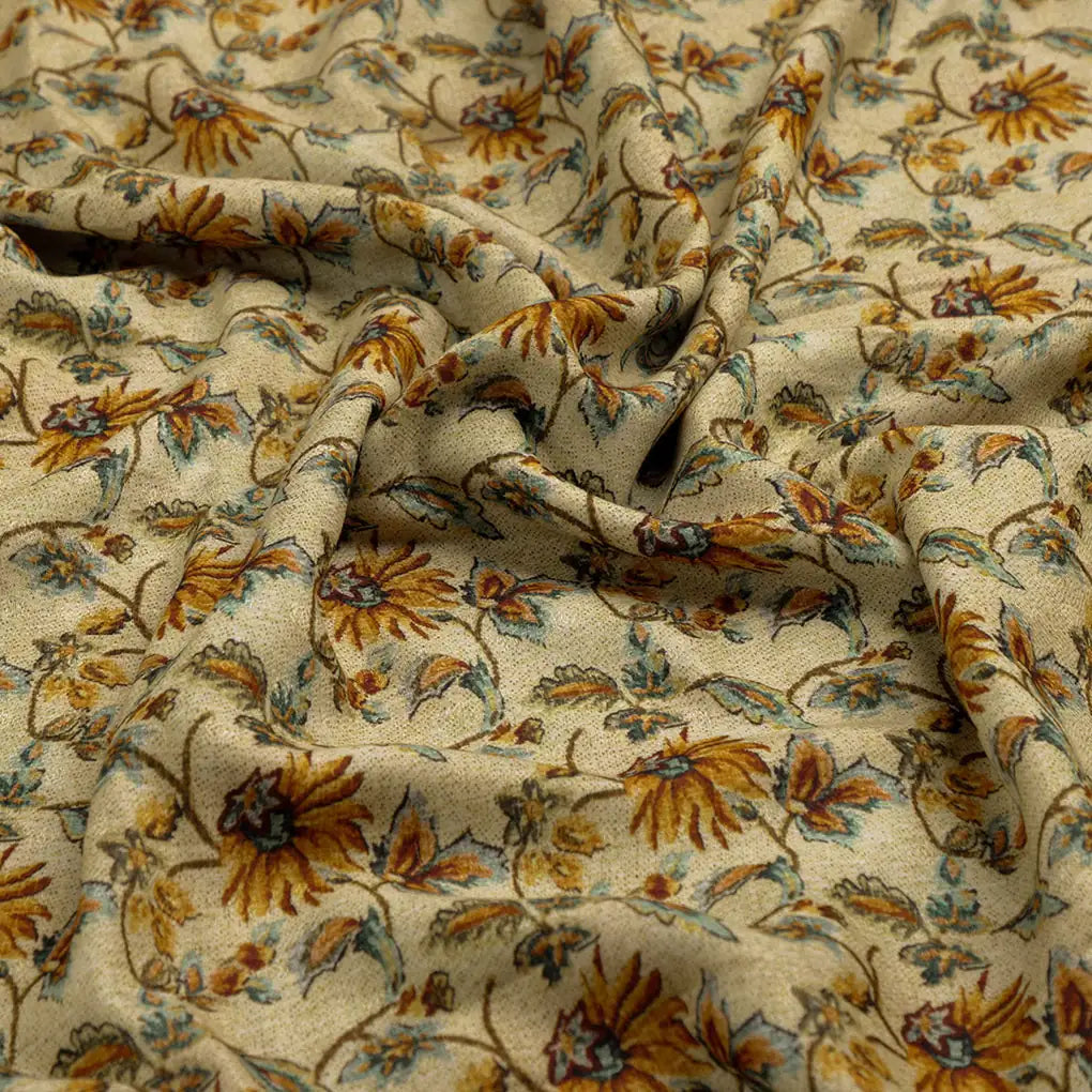 Beige Floral Digital Printed Pashmina Fabric - Unstitched Fabric – FAB ...