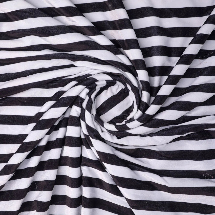 Black & White Striped Velvet Fabric - Digital Printed, Unstitched ...