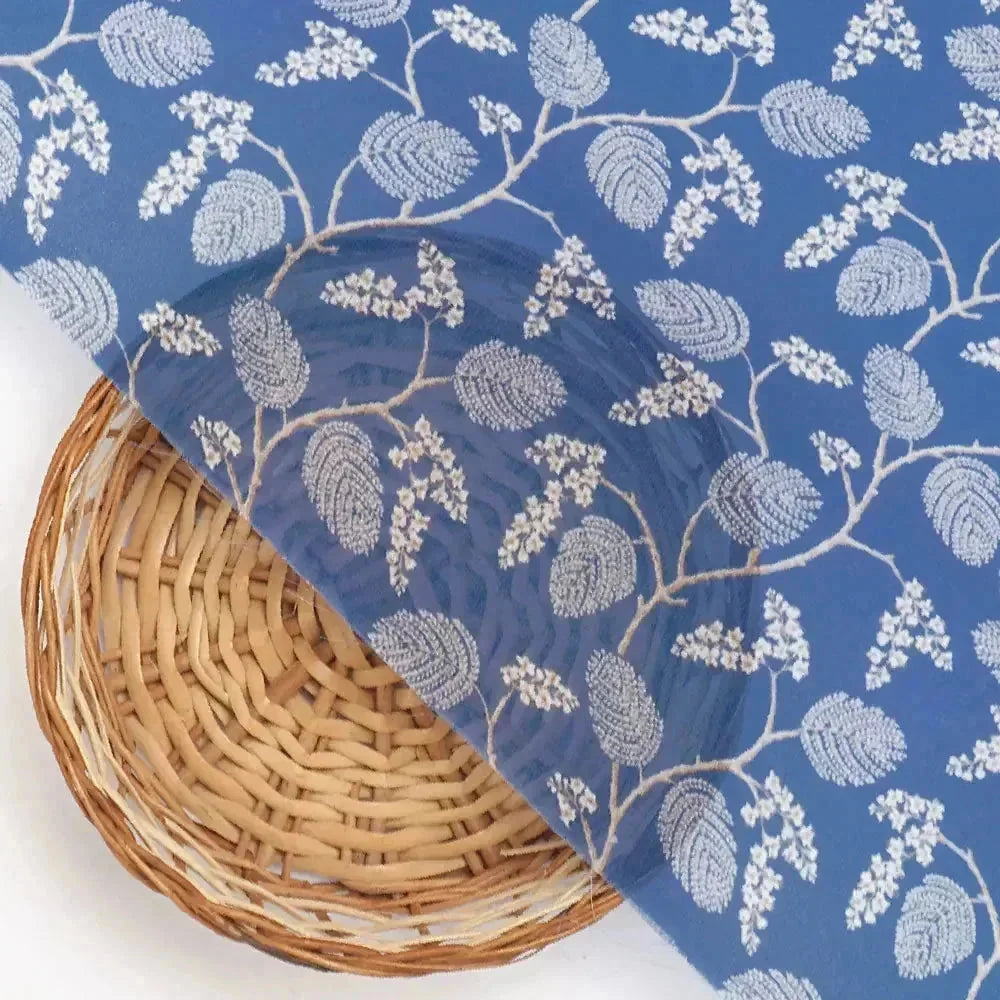 Buy White Jasud Flower With Stalk Weightless Gown Printed Fabric – FAB ...