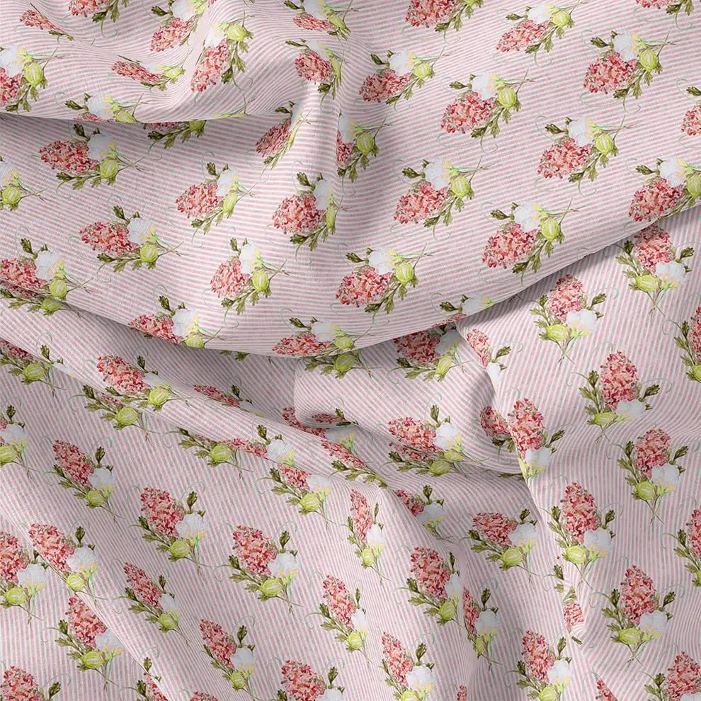 Buy Pink Flower Pack With Stripes Digital Printed Fabric – FAB VOGUE Studio