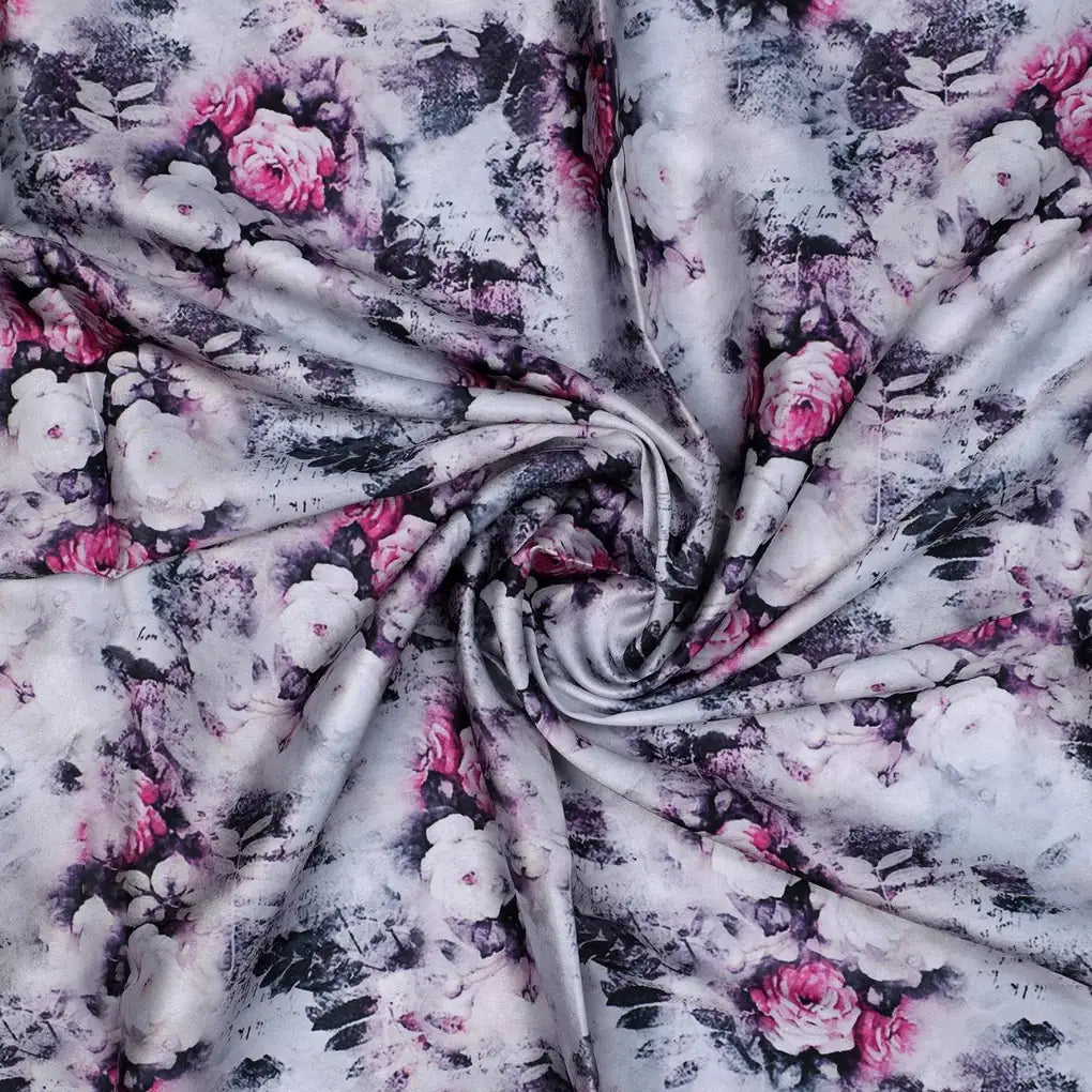 Digital Printed Japan Satin Fabric - Floral Print - Unstitched Fabric ...