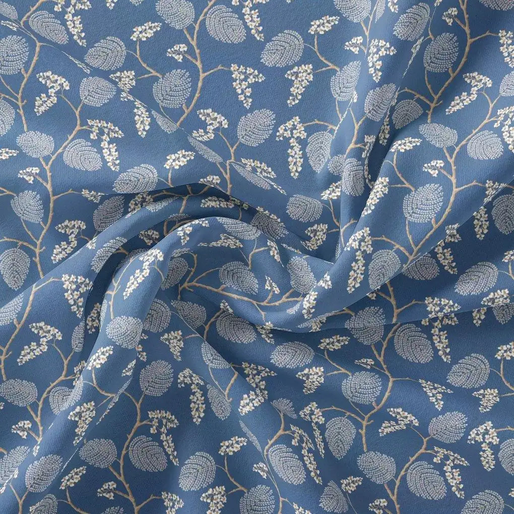 Buy White Jasud Flower With Stalk Digital Printed Fabric – FAB VOGUE Studio