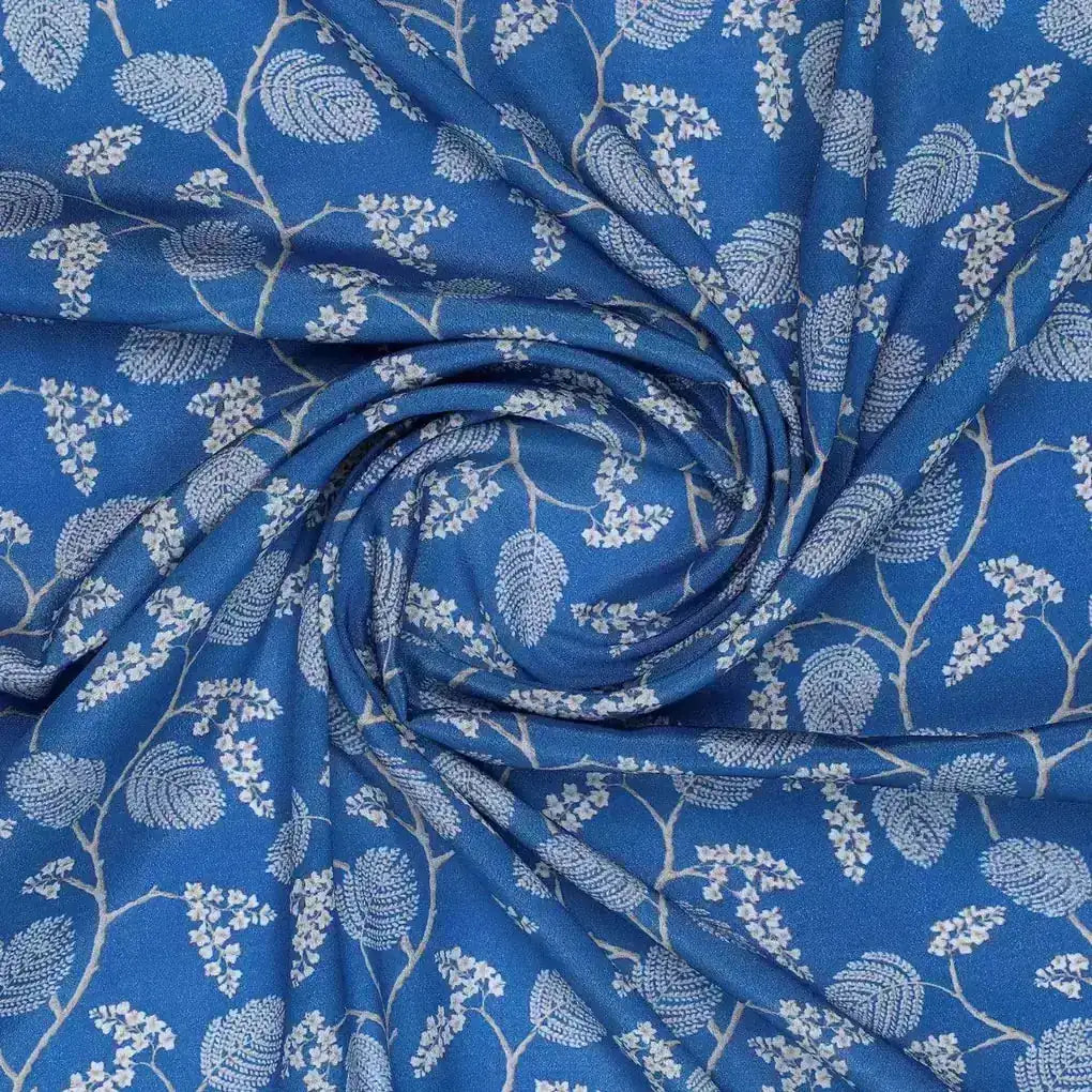 Buy White Jasud Flower With Stalk Japan Satin Dress Printed Fabric ...