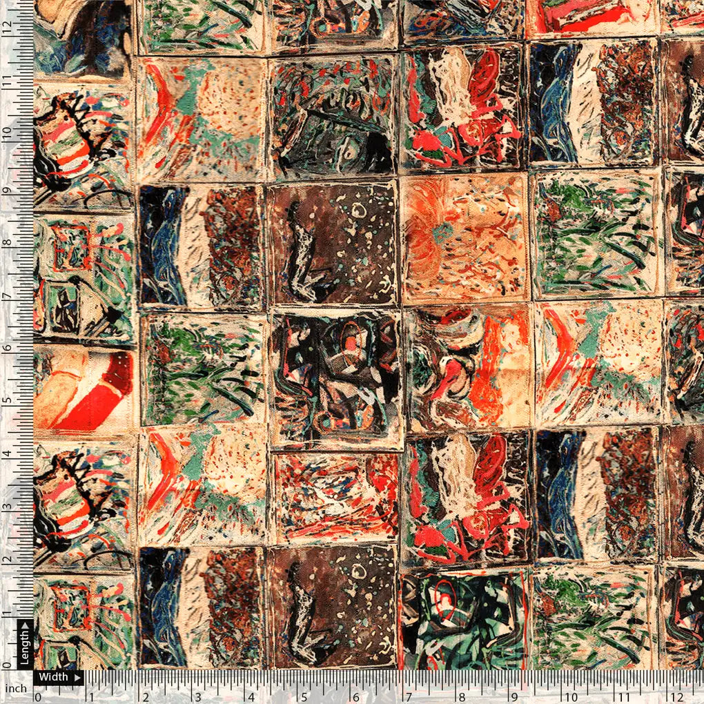 Buy Square Hand paint Blocks Multicolour Poly Muslin Digital Printed ...