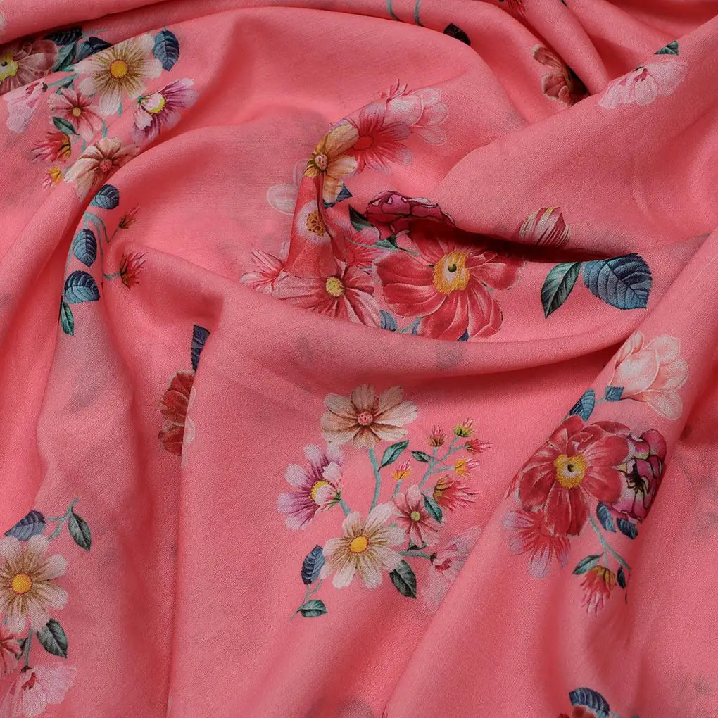 Buy Calico Colorful Flower Poly Muslin Digital Printed Fabric – FAB ...