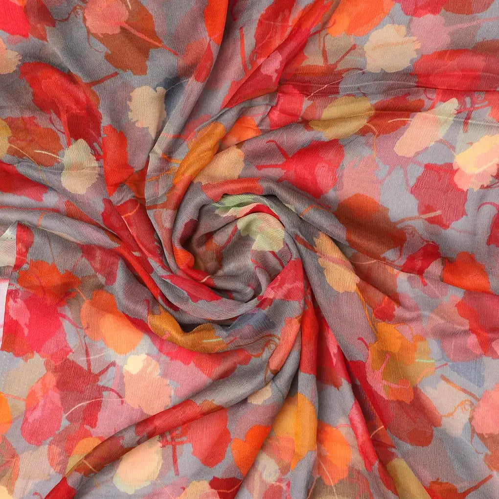 Digital Printed Bemberg Pure Chiffon Fabric - Red Floral - Unstitched ...