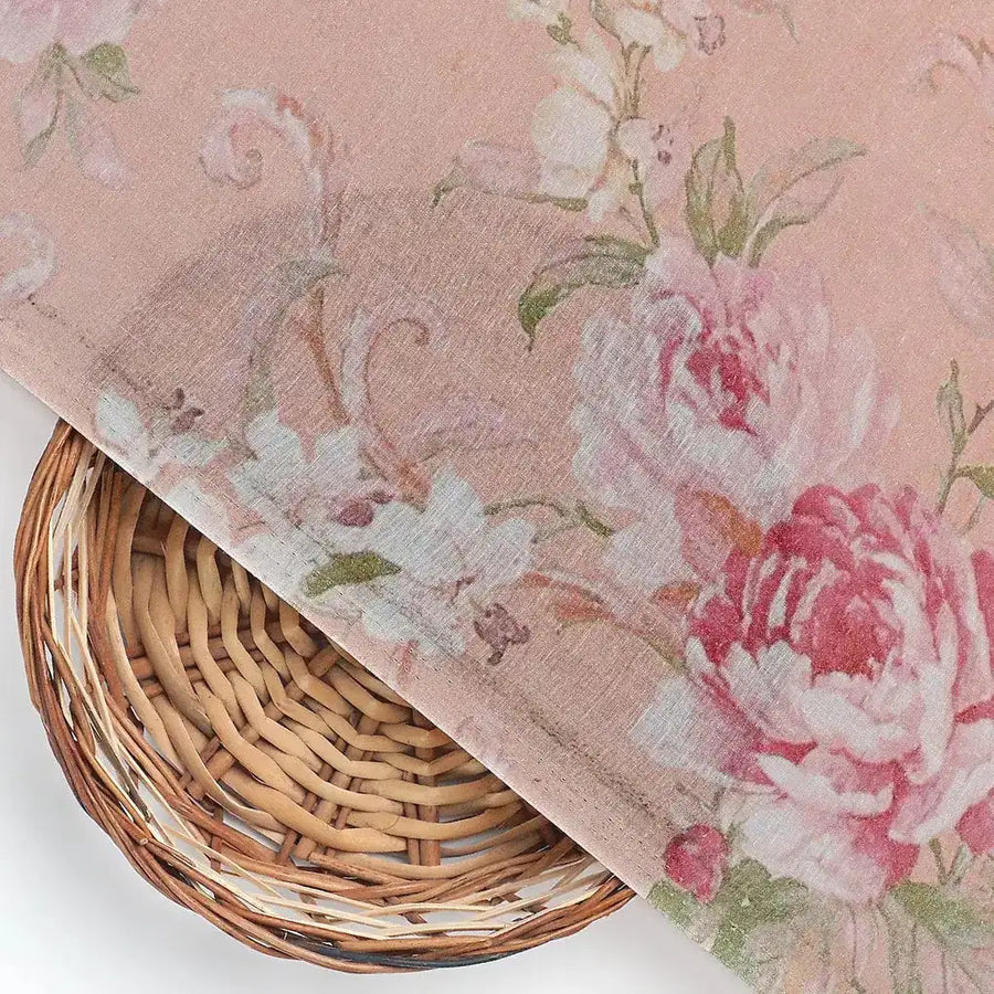 Digital Printed Cotton Fabric - Floral Pattern in Peach - Unstitched ...