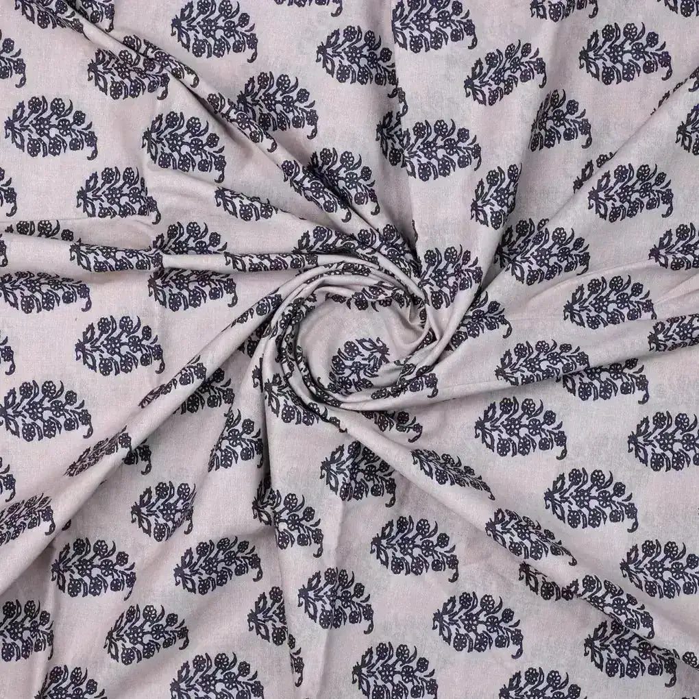 Digital Printed Pure Cotton Fabric - Floral Paisley - White ...