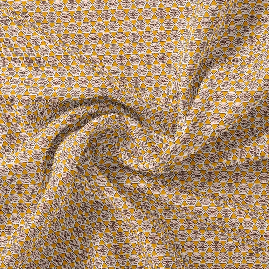 Digital Printed Pure Cotton Fabric - Geometric Pattern, Yellow ...