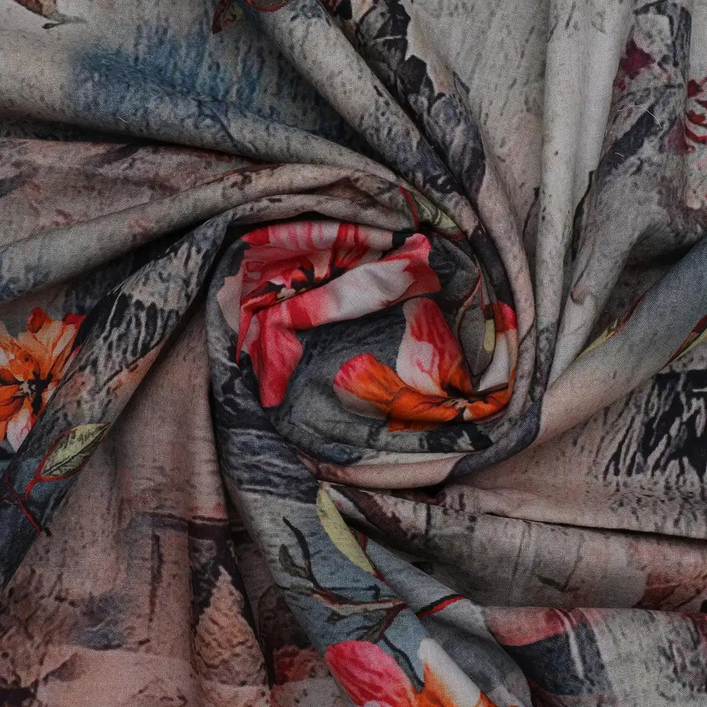 Digital Printed Pure Cotton Fabric - Multicolor Floral Unstitched ...