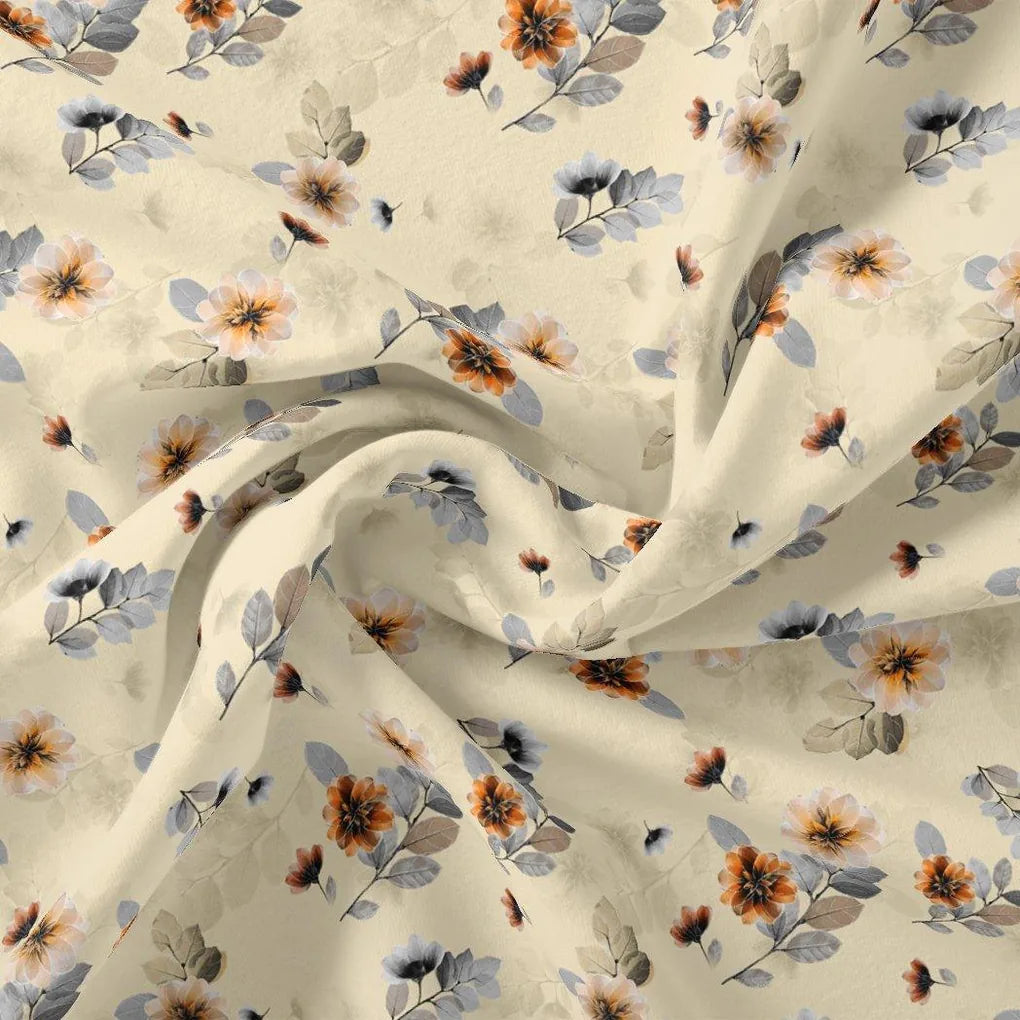Pure Cotton Floral Digital Printed Fabric, Beige, Unstitched Fabric ...