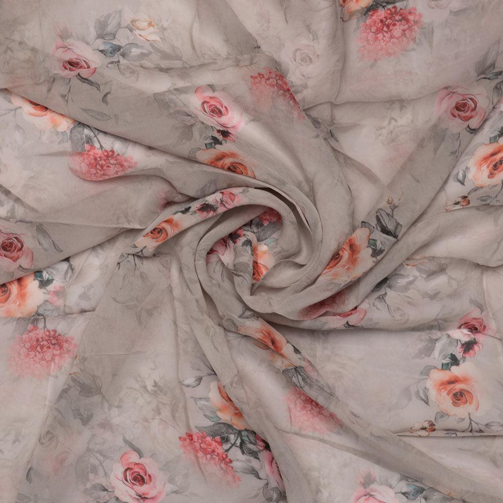 Pure Georgette Fabric Unstitched - Grey Floral Digital Print – FAB ...