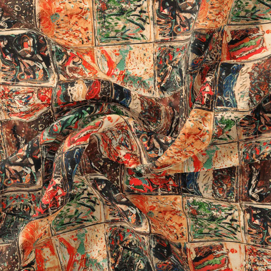 Buy Square Hand paint Blocks Multicolour Pure Muslin Unstitched Printed ...