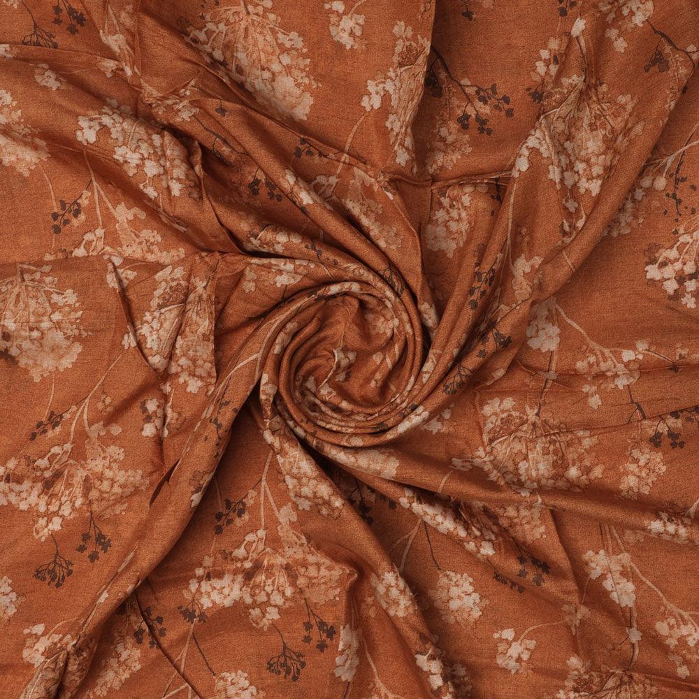 Digital Printed Muslin Viscose Fabric - Brown Floral unstitched fabric ...