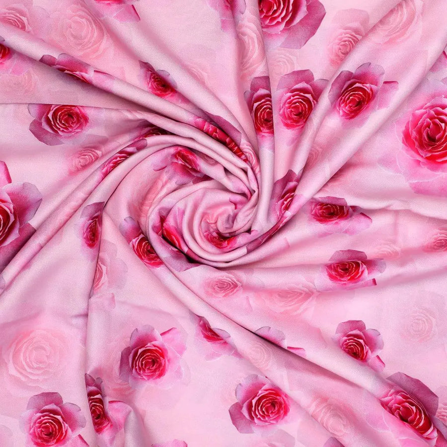 Rayon Fabric - Pink Roses - Digital Printed Unstitched Fabric – FAB ...
