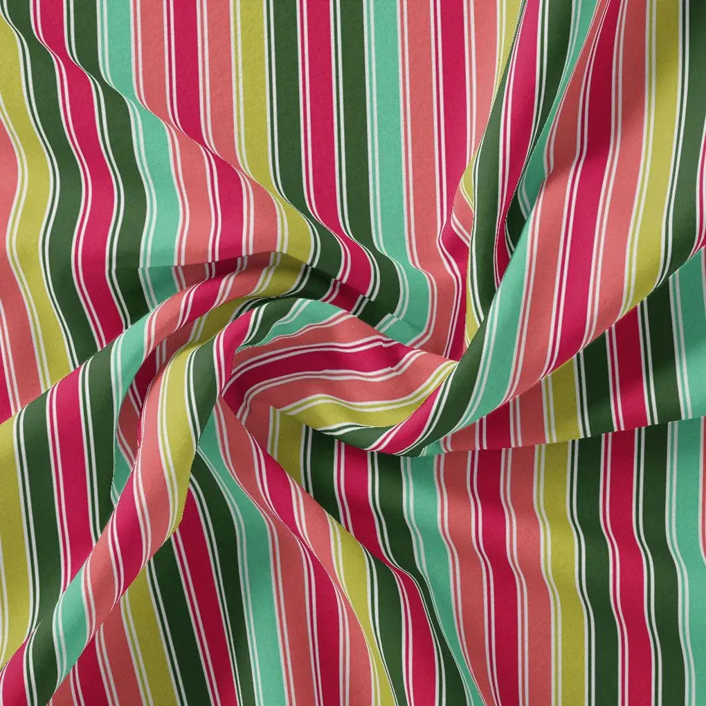Weightless Digital Printed Polyester Fabric - Multicolor Striped ...