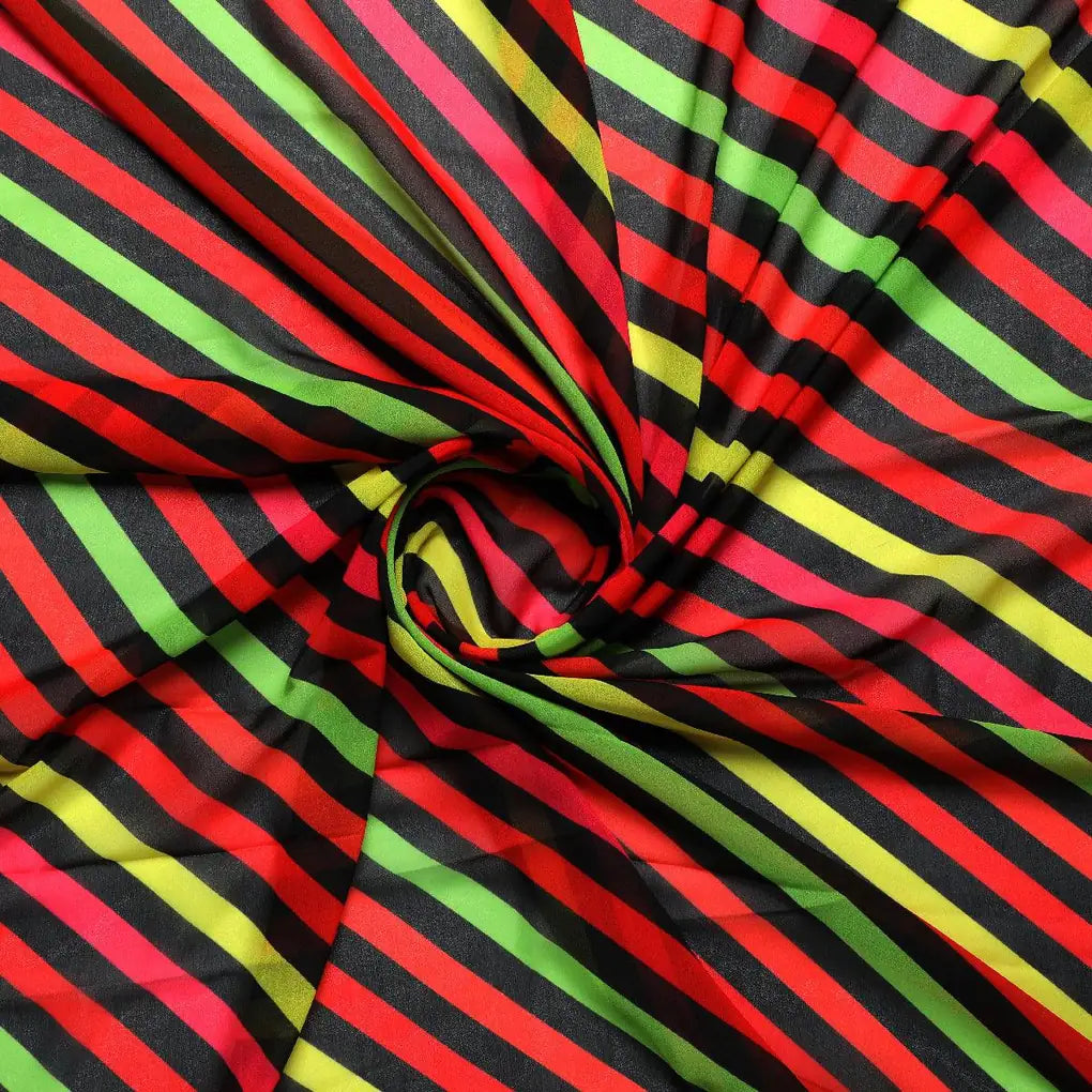 Weightless Digital Printed Fabric - Red, Green & Yellow Striped ...