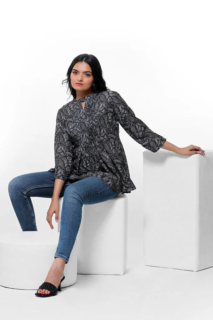 Black Top | traditional golden motif top | FAB VOGUE Studio