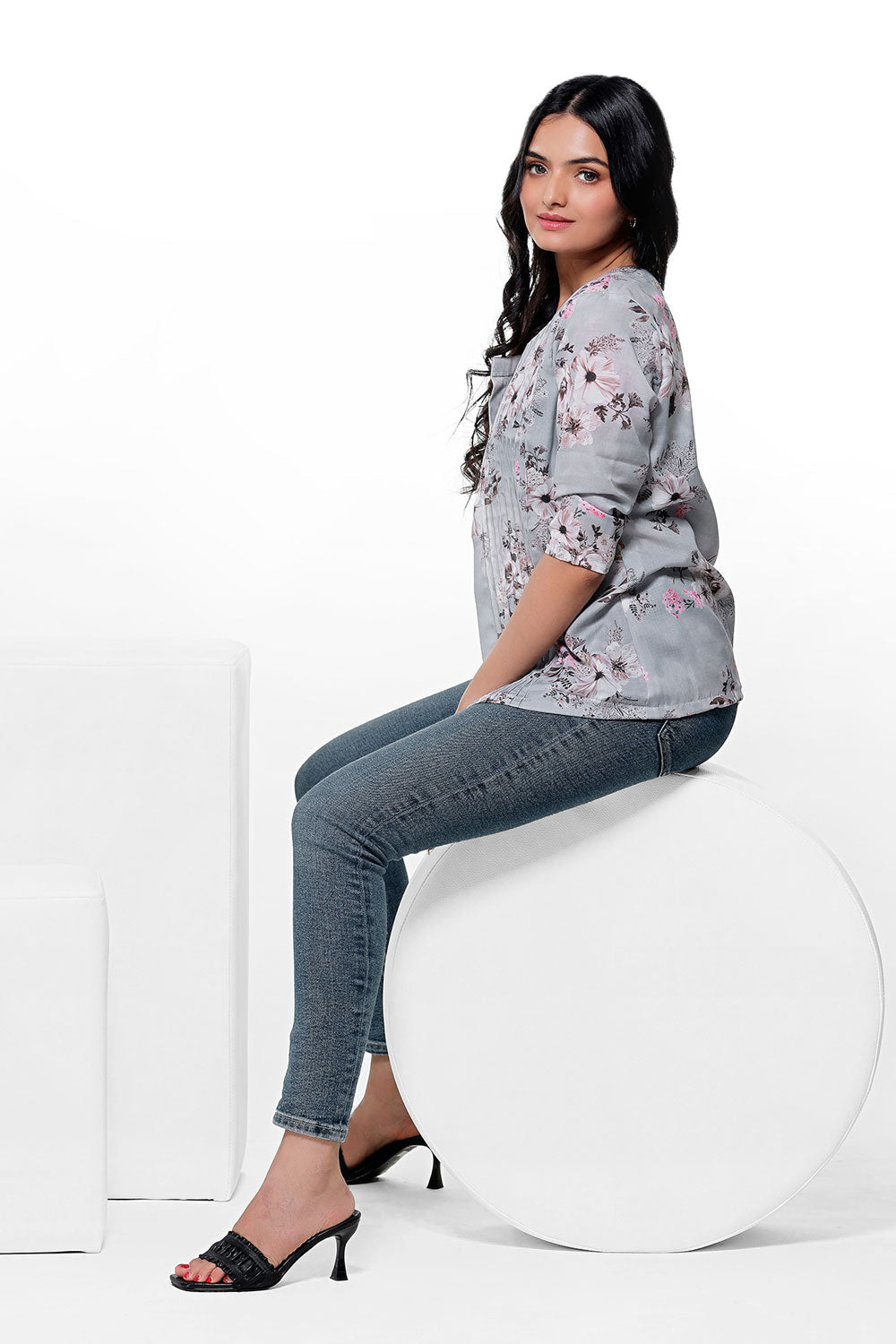 Grey Shirt | Grey colored floral stunning shirt | FAB VOGUE Studio